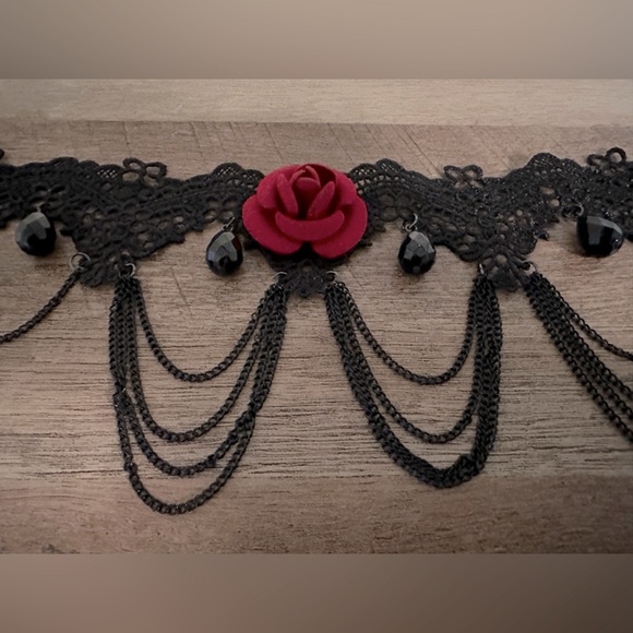 Jewelry | Gothic Victorian Burlesque Black Lace With Rose Pendant ...